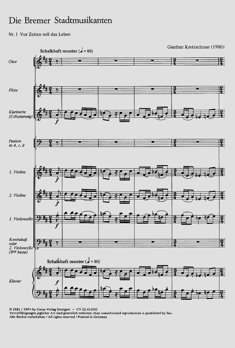 Die Bremer Stadtmusikanten (Günther Kretzschmar) » Sheet Music for ...