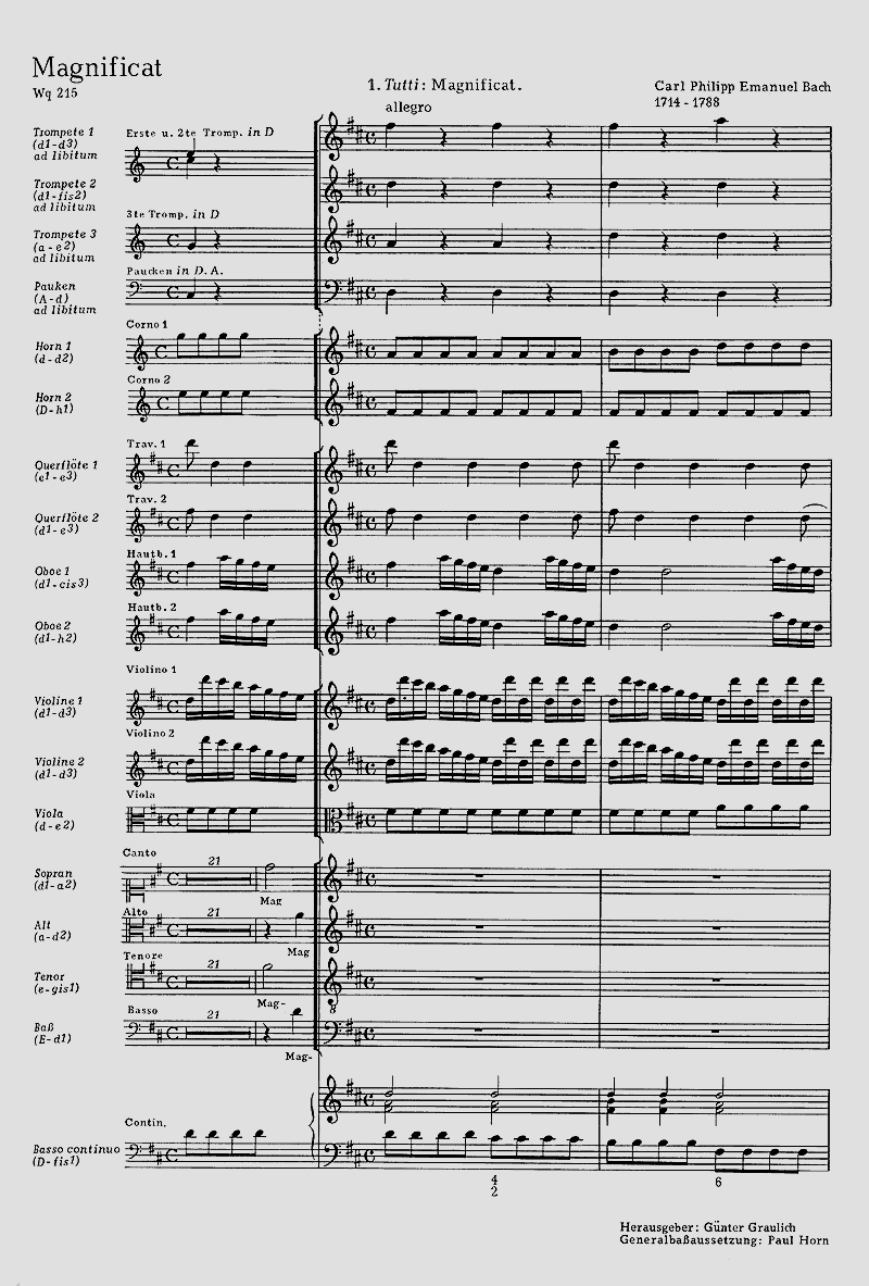 Magnificat Wq 215 (Carl Philipp Emanuel Bach) » Sheet Music for Mixed Choir