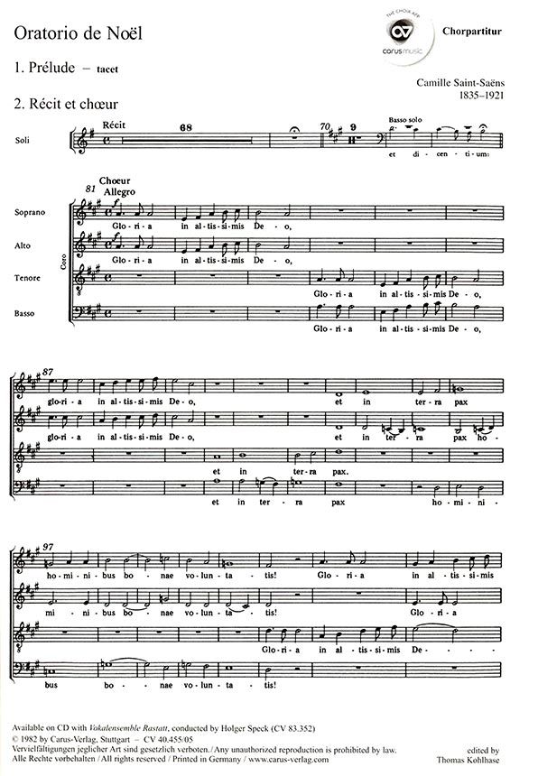 Oratorio de Noel op. 12 (Camille Saint-Saëns) » Sheet Music for Mixed ...
