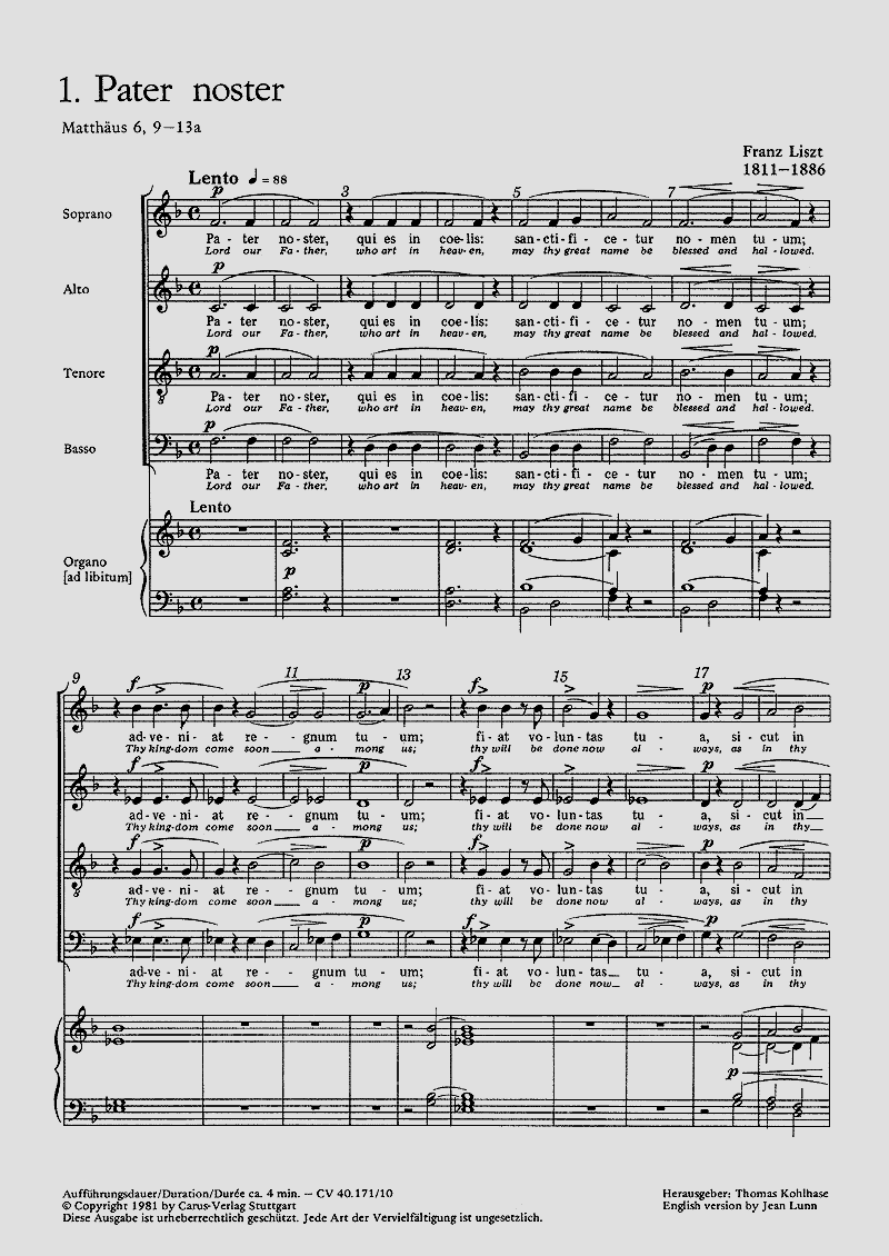 Pater noster; Qui seminant (Franz Liszt) » Sheet Music for Mixed Choir ...