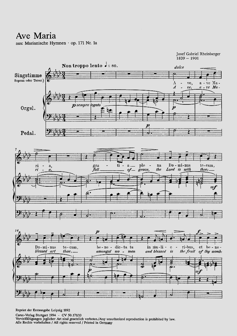 Ave maris stella op. 171 no. 4a by Joseph Gabriel Rheinberger » Vocal ...