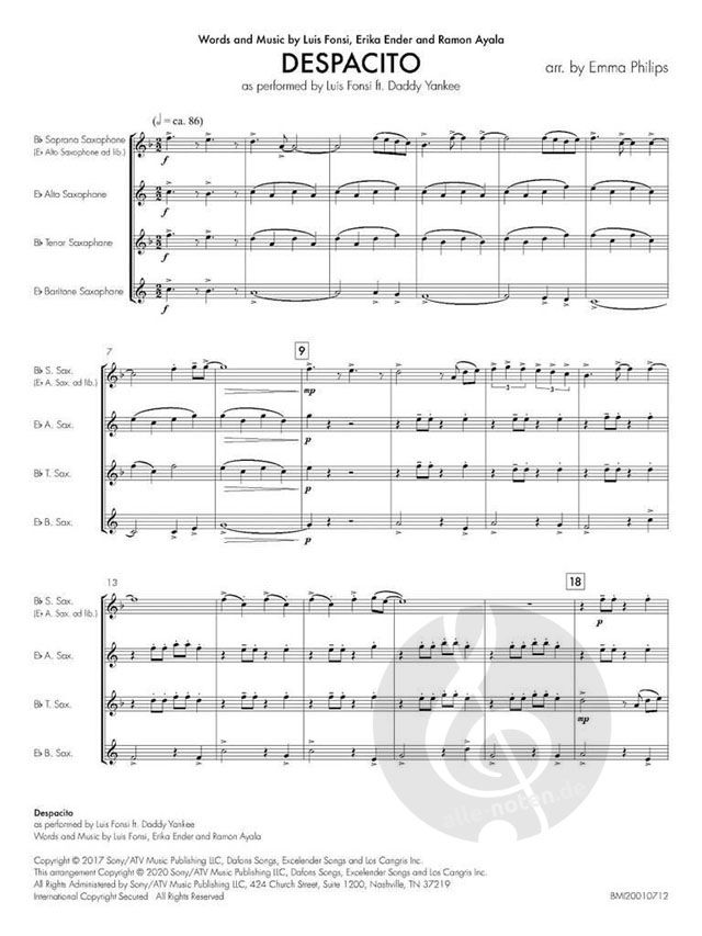 Despacito by Luis Fonsi » Saxophone Sheet Music