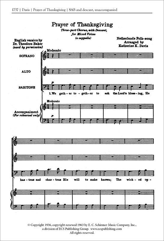 Prayer of Thanksgiving » Choir Sheet Music (Part)