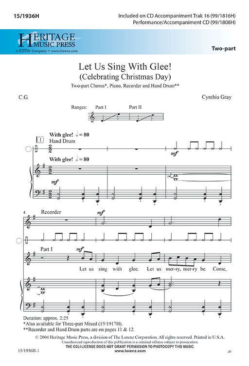 Let Us Sing With Glee! by Cynthia Gray » Recorder Sheet Music