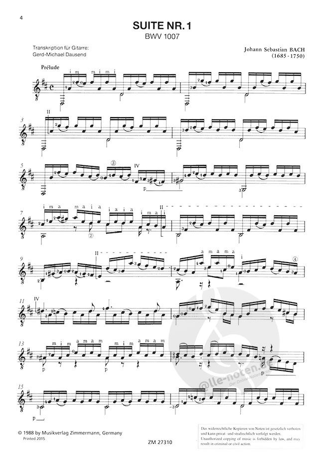 Six Suites No. 2 BWV 1008 by J.S. Bach » Sheet Music for Guitar