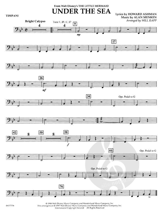 Under The Sea by Alan Menken » Sheet Music for Percussion