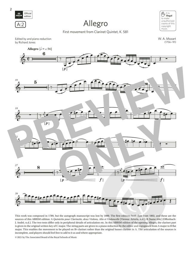 Allegro by Wolfgang Amadeus Mozart (Download) » Clarinet Sheet Music