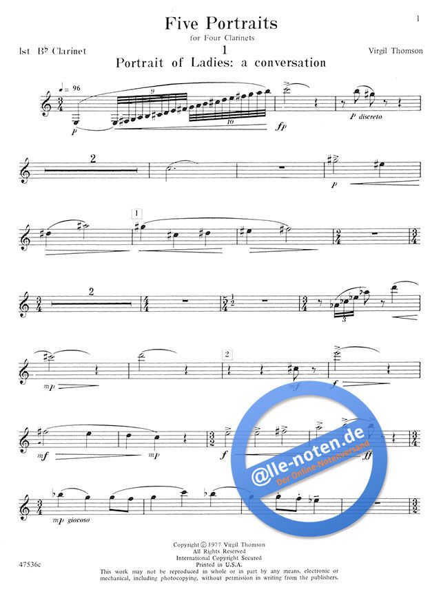 5 Portraits For 4 Clarinets » Sheet Music for Clarinet