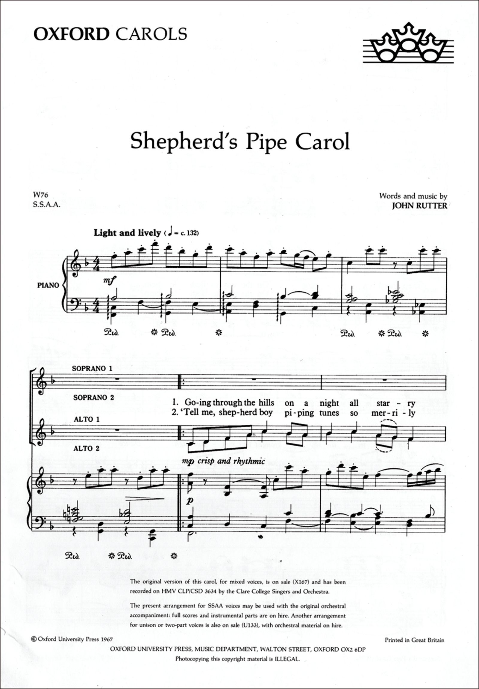 Shepherd's Pipe Carol by John Rutter (Download) » Women's Choir Sheet ...