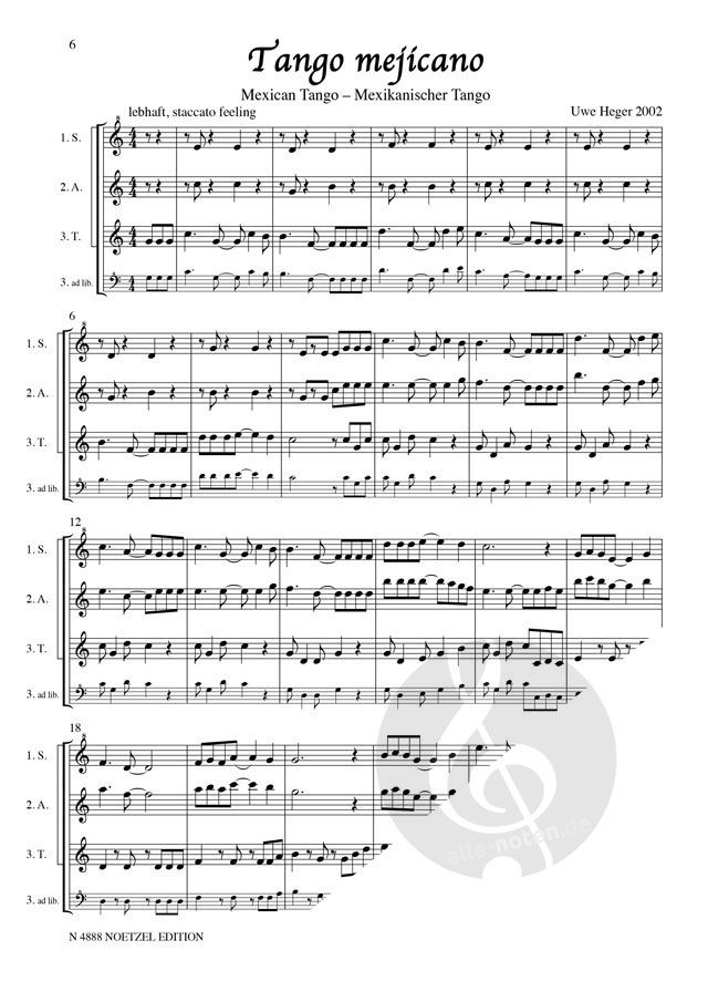 Tango mejicano by Uwe Heger (Download) » Sheet Music for Recorder