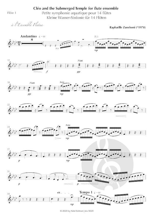 Cléo and the submerged temple by Raphaelle Zaneboni » Sheet Music for Flute