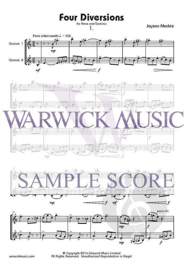 Four Diversions by Jayson Mackie » Sheet Music for Clarinet
