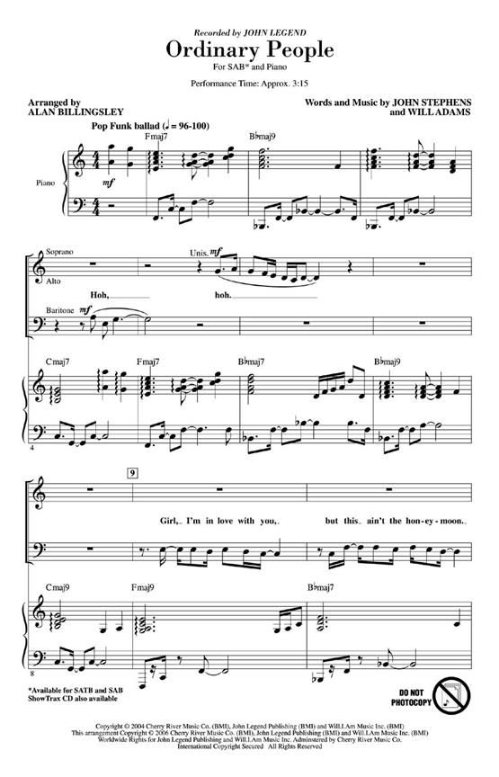 Ordinary People (John Legend) » Sheet Music for Mixed Choir - 02500909