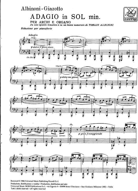Adagio in G Minor on a Theme of Albinoni » Piano Sheet Music