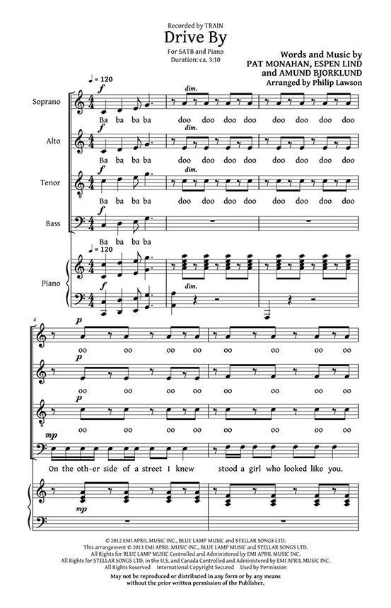 Drive By by Train (Download) » Sheet Music for Mixed Choir