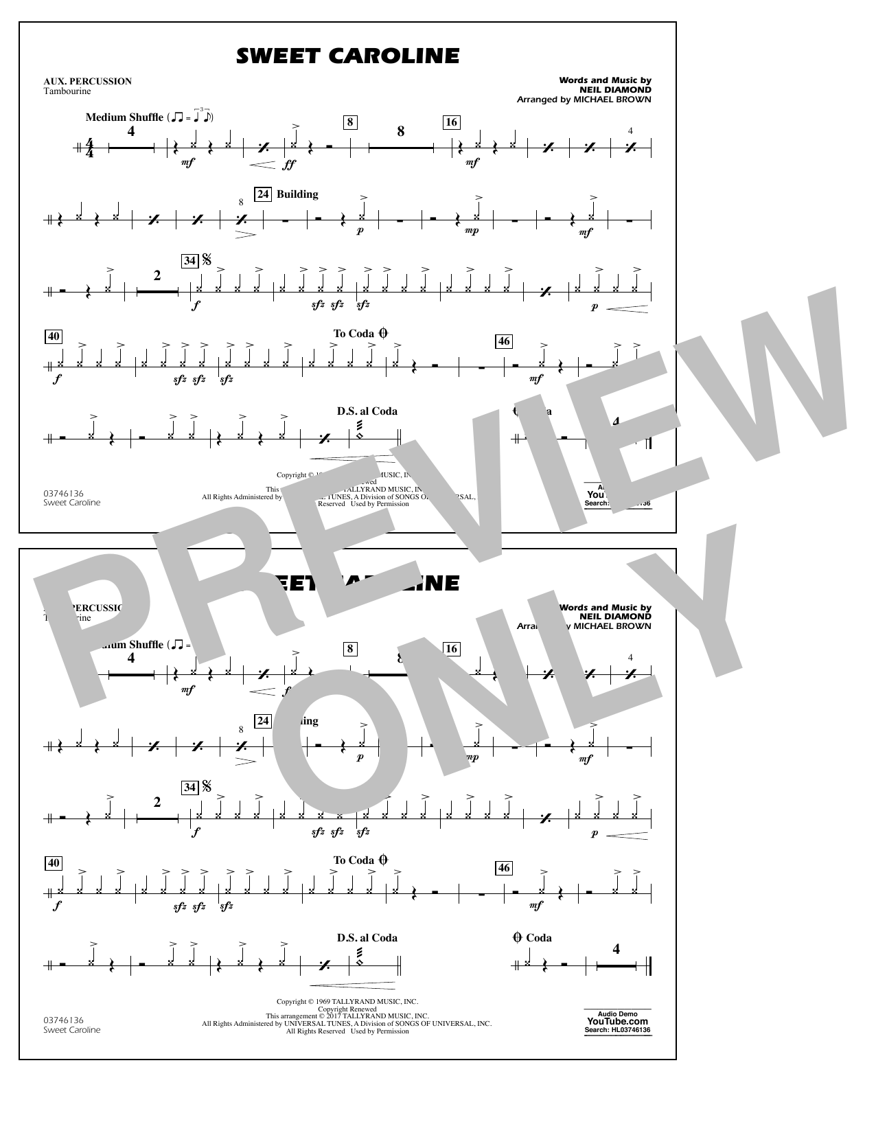 Sweet Caroline by Neil Diamond (Download) » Sheet Music for Marching ...