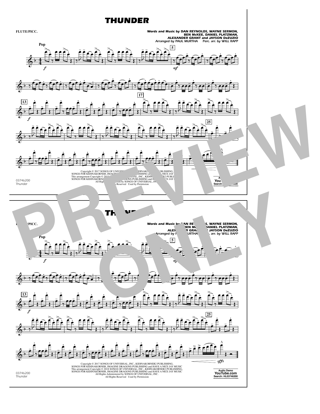 Thunder by Imagine Dragons (Download) » Sheet Music for Marching Band ...