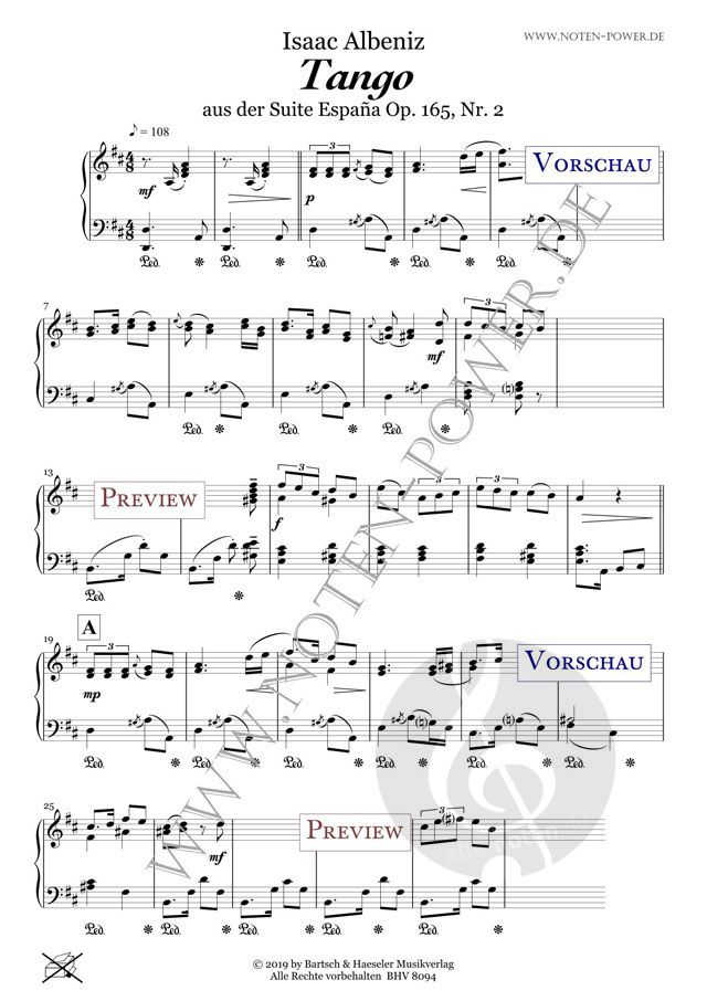 Tango Nr. 2 op. 165 by Isaac Albéniz » Sheet Music for Piano