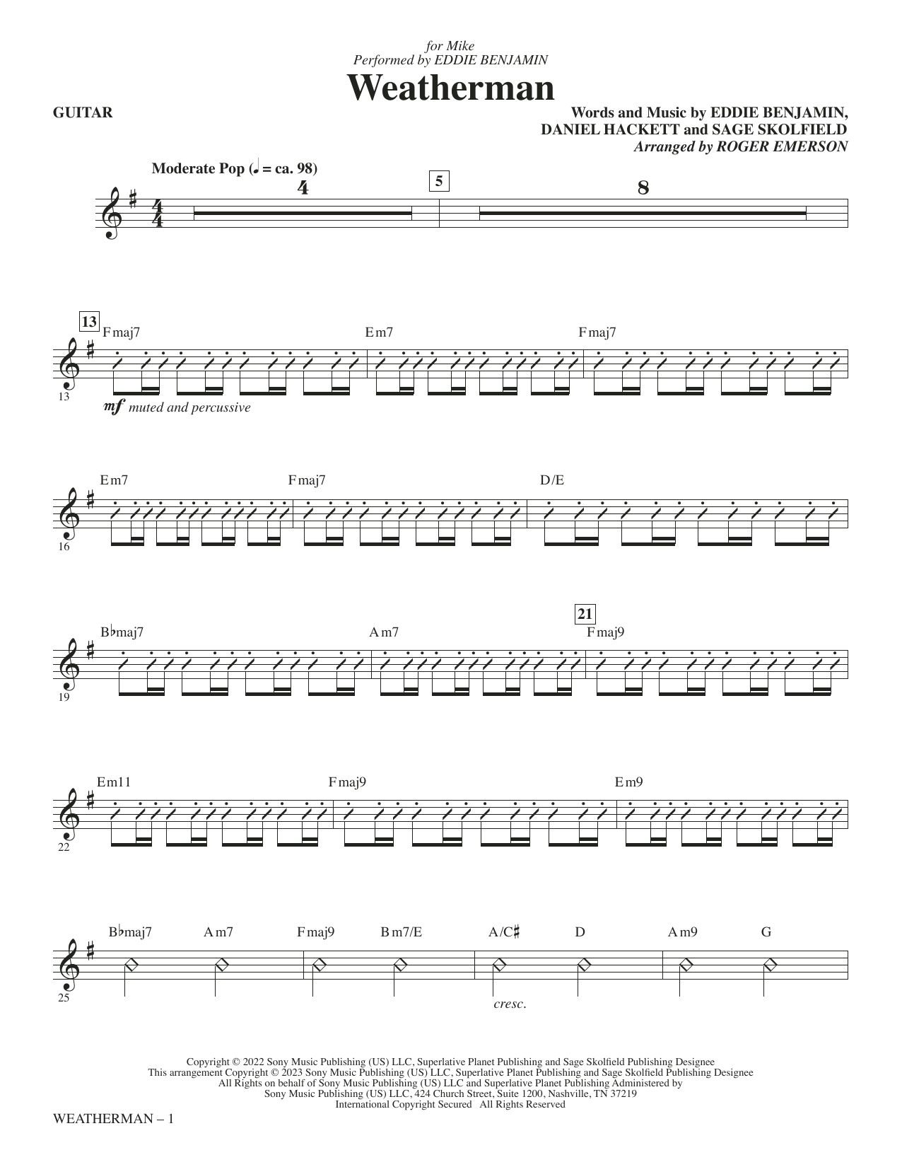 Weatherman by Eddie Benjamin (Download) » Sheet Music for Choir (Part)