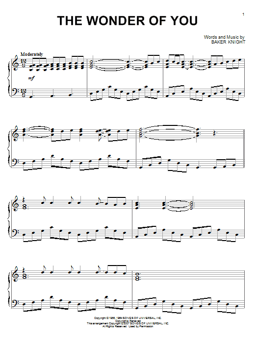 The Wonder Of You by Elvis Presley (Download) » Sheet Music for Piano