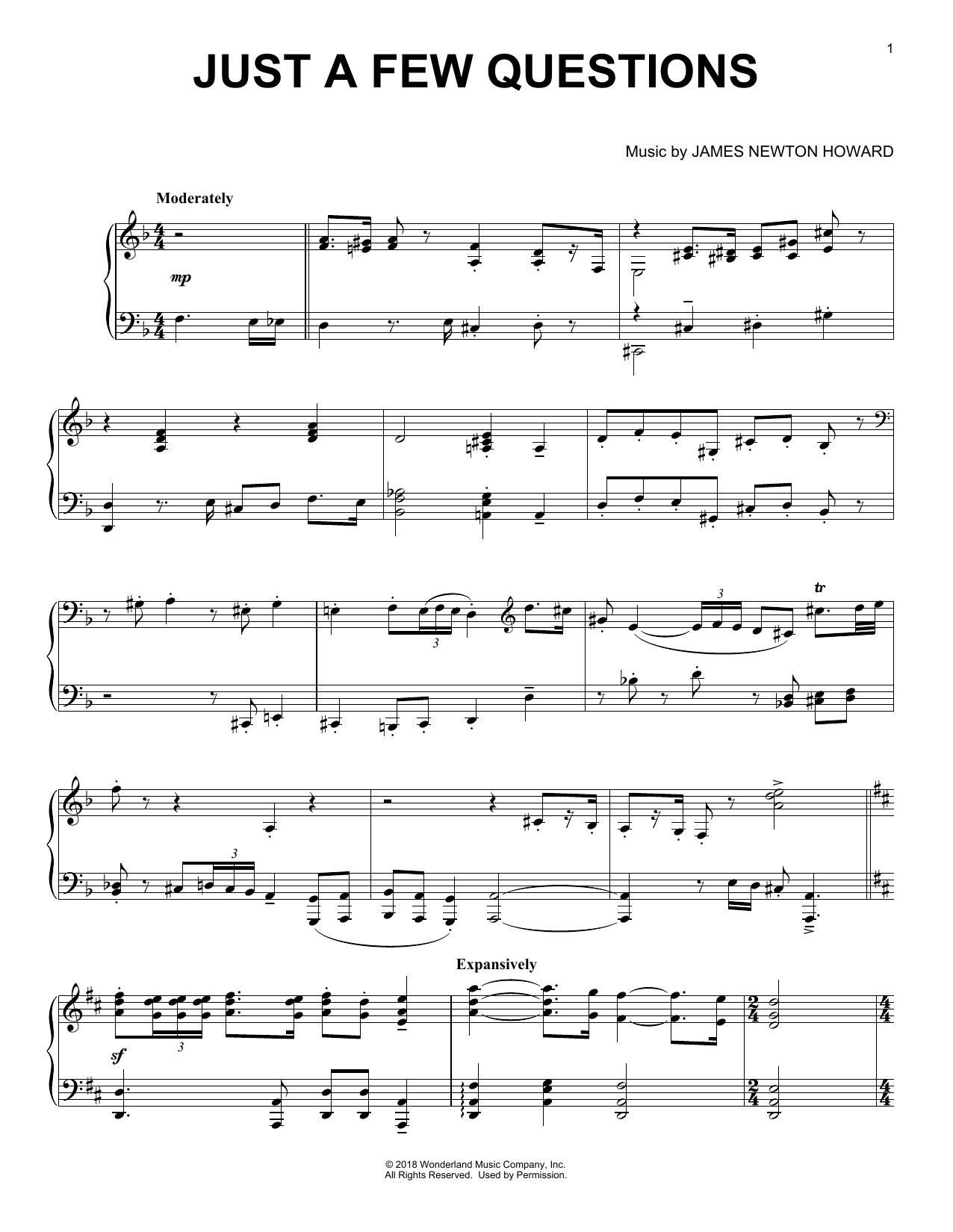 Just A Few Questions by James Newton Howard (Download) » Sheet Music ...