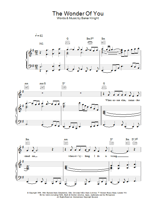The Wonder Of You by Elvis Presley (Download) » Songbooks