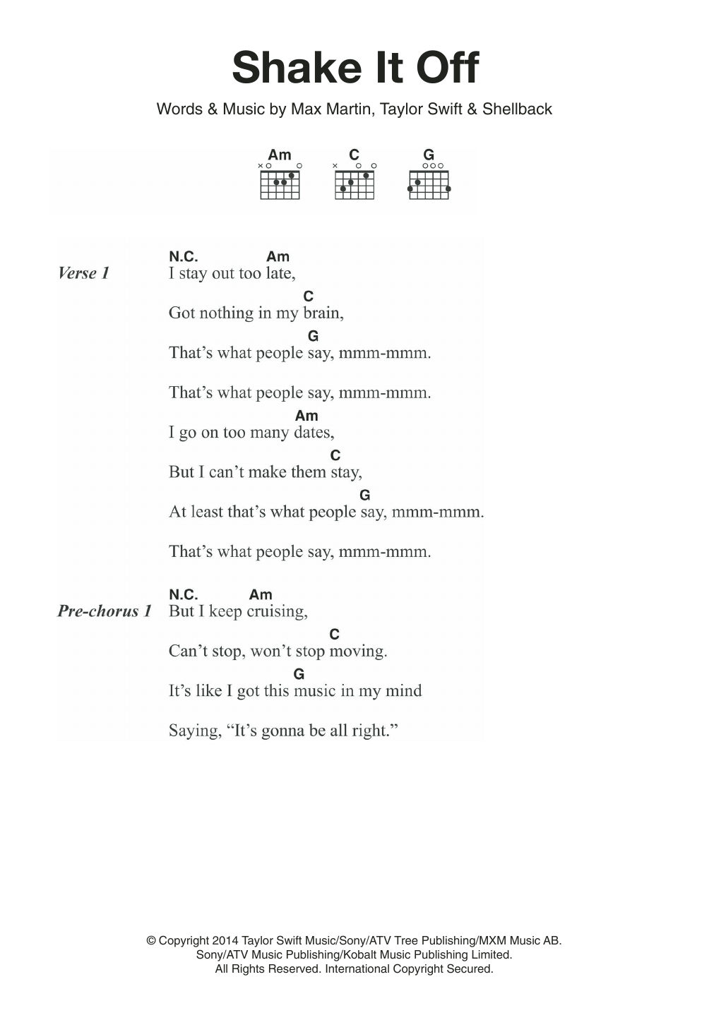 Shake It Off by Taylor Swift (Download) » Songbooks