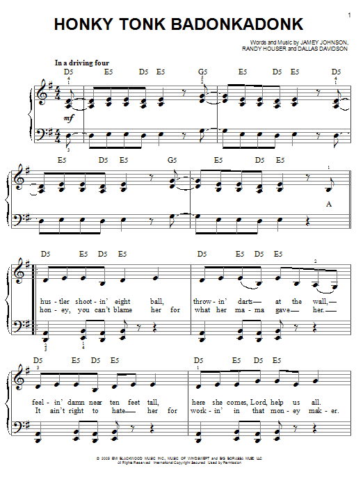 Honky Tonk Badonkadonk by Trace Adkins (Download) » Sheet Music for Piano