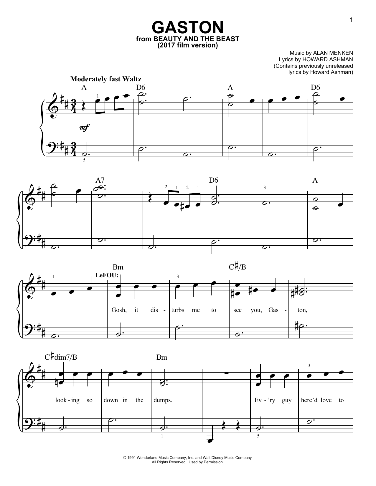 Gaston by Josh Gad (Download) » Sheet Music for Piano