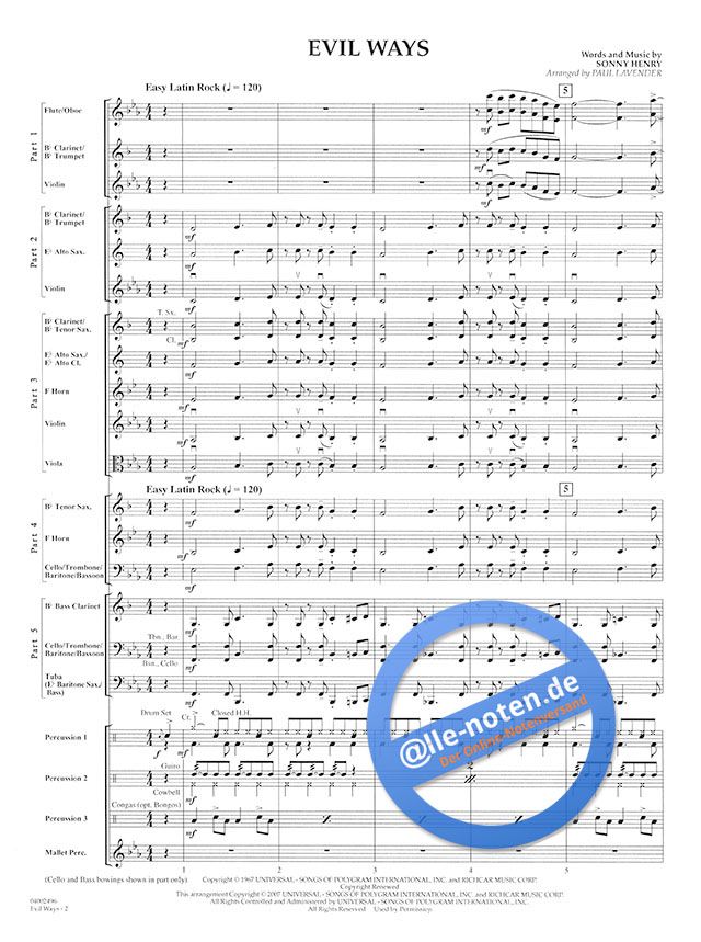 Evil Ways by Santana » Concert Band Sheet Music