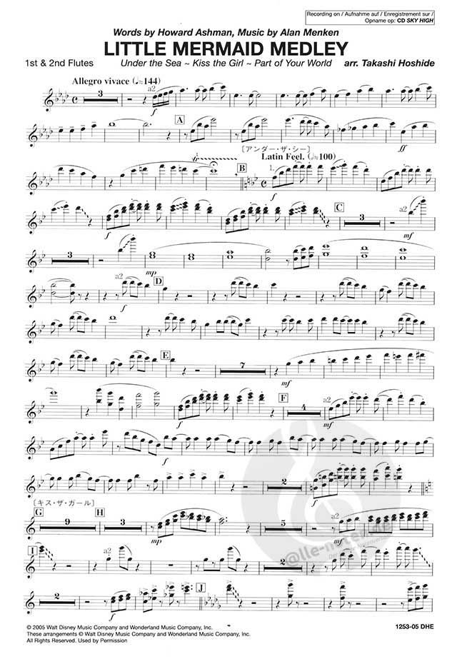 Flute Sheet Music The Little Mermaid Kiss Girls