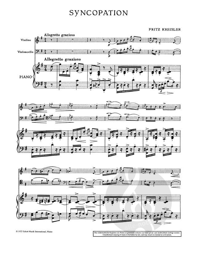 Syncopation by Fritz Kreisler » Ensemble Sheet Music
