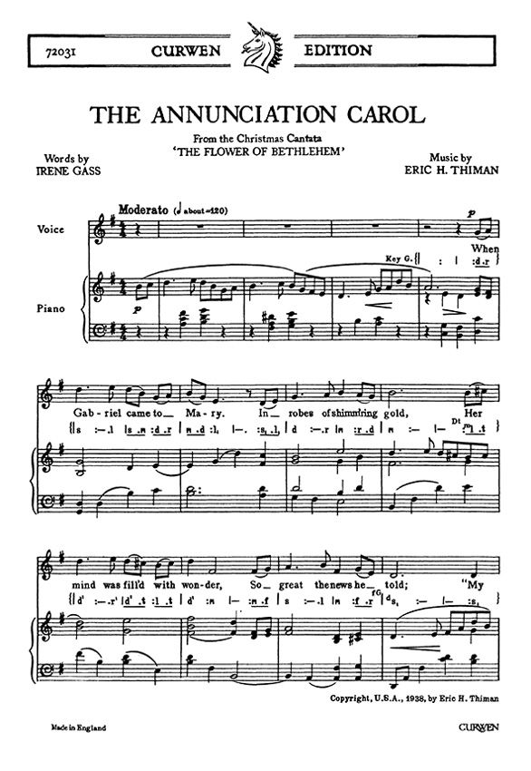 Thiman, E The Annunciation Carol Unison » Sheet Music for Choir