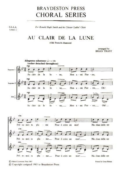 Au Clair de La Lune » Women's Choir Sheet Music