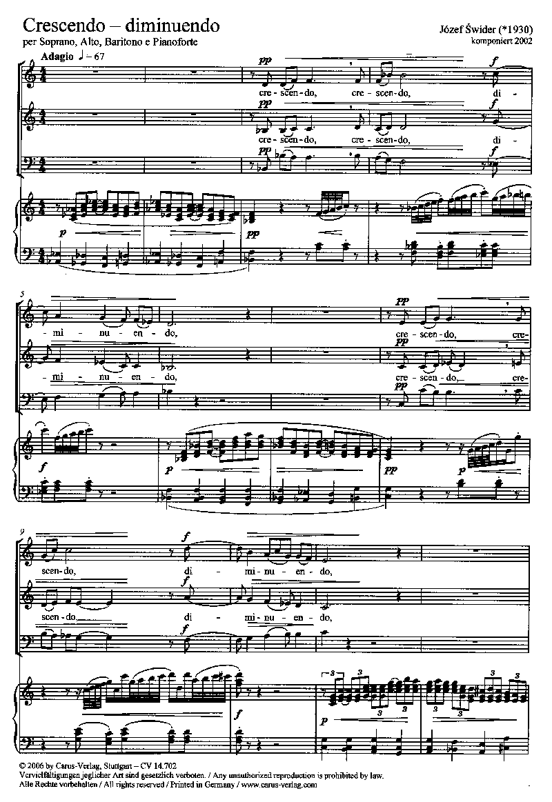 Crescendo Diminuendo J zef Swider Sheet Music For Mixed Choir Score 