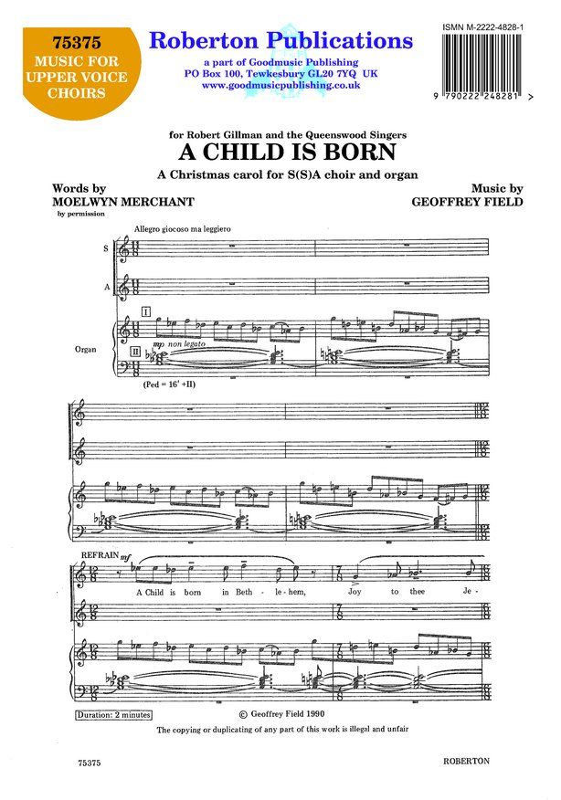 Child Is Born by Geoffrey Field » Women's Choir Sheet Music