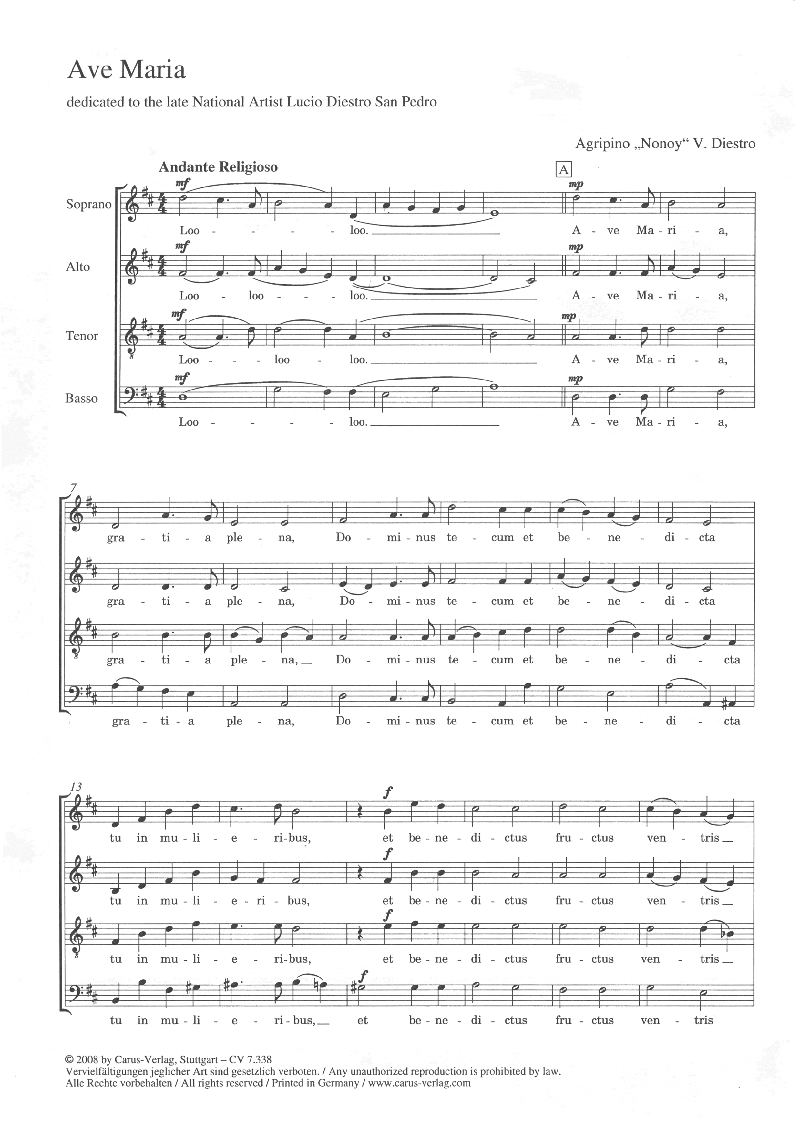 Diestro, Ave Maria + Kyrie » Sheet Music for Mixed Choir (Score)