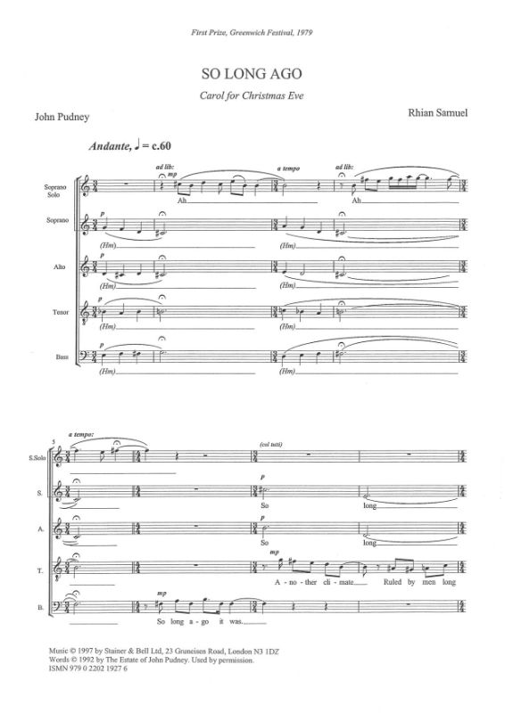 So Long Ago (Rhian Samuel) » Sheet Music for Mixed Choir
