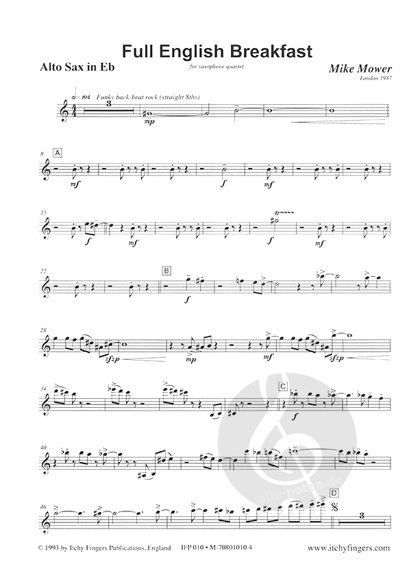 Full English Breakfast by Mike Mower for Saxophone Quartet (ATTB/SATB ...