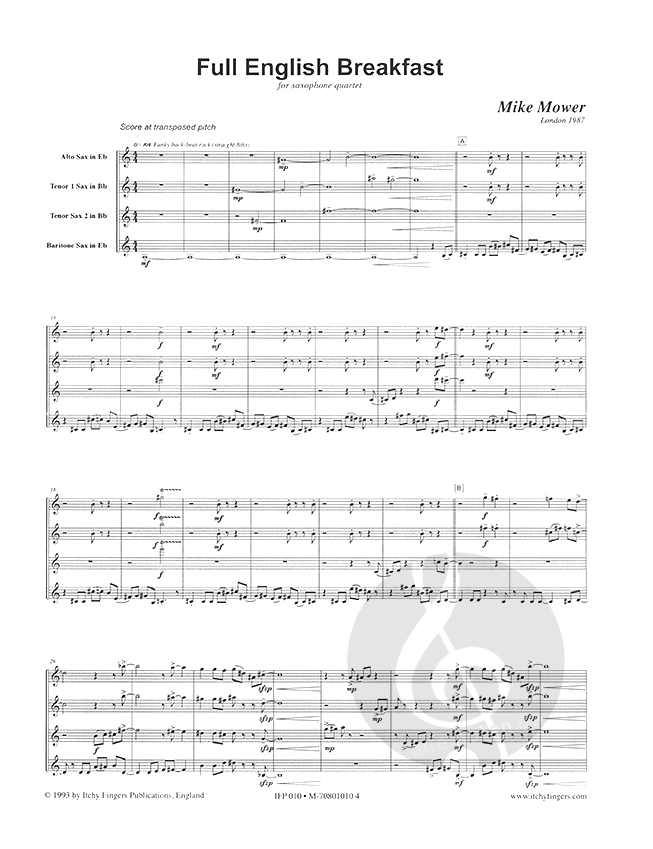 Full English Breakfast by Mike Mower for Saxophone Quartet (ATTB/SATB ...