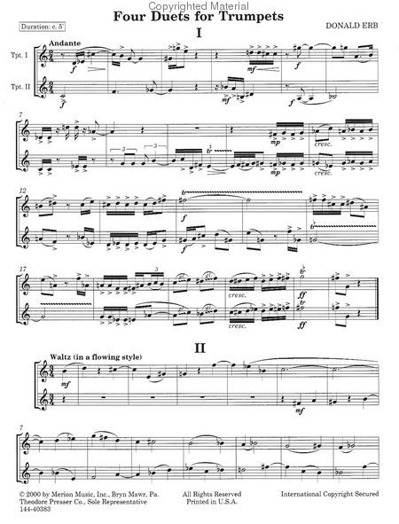 Four Duets by Donald Erb » Trumpet Sheet Music , Shop now!