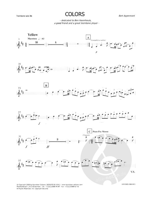 Colors by Bert Appermont » Trombone Sheet Music