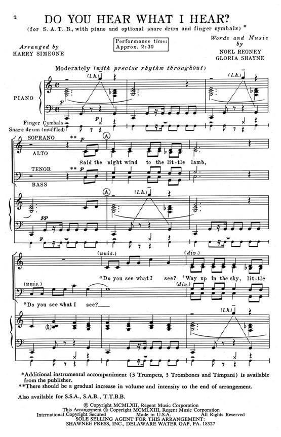 Do You Hear What I Hear? (Noel Regney) » Sheet Music for Mixed Choir ...