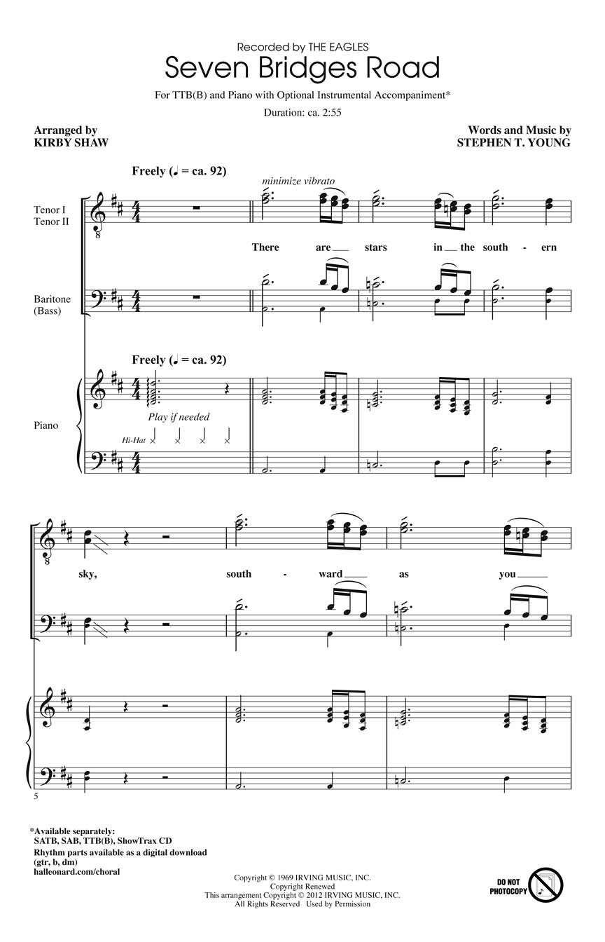 Seven Bridges Road (Eagles) » Sheet Music for Men's Choir