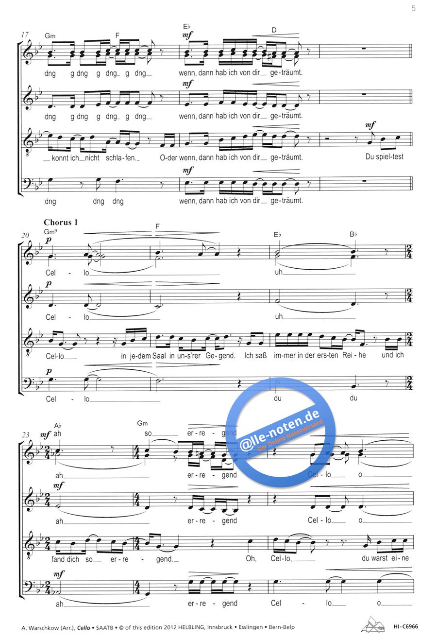 Cello (Udo Lindenberg) » Sheet Music for Mixed Choir