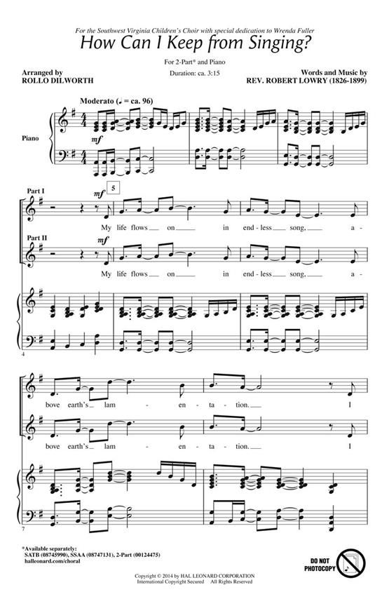 How Can I Keep From Singing? (Robert Lowry) » Sheet Music for Children ...