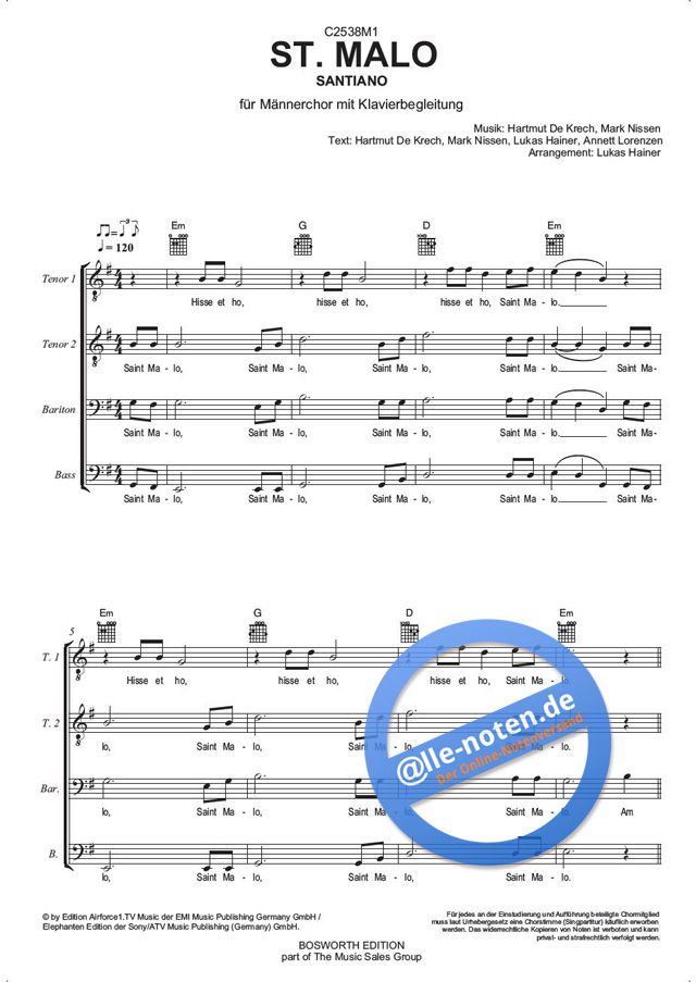 Santiano Sheet Music for Men's Choir » Buy Online