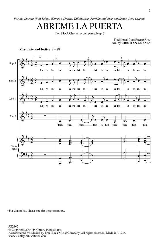 Abreme La Puerta by Christian Grases » Mixed Choir Sheet Music