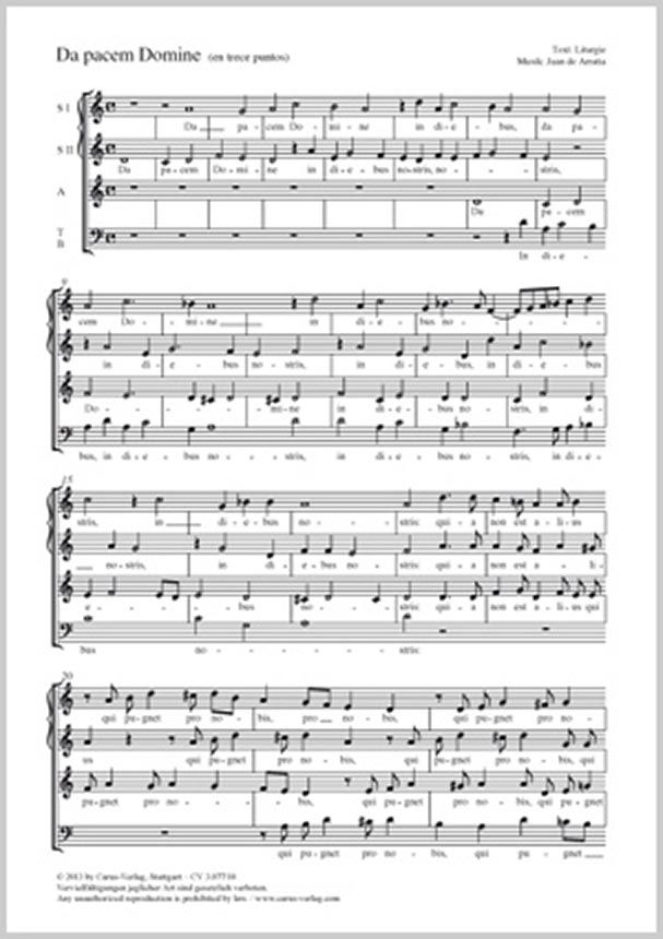 Da pacem Domine (Juan de Arratia) » Sheet Music for Mixed Choir
