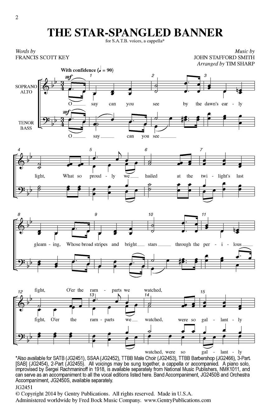 The Star-Spangled Banner (John Stafford Smith) » Sheet Music for Mixed ...